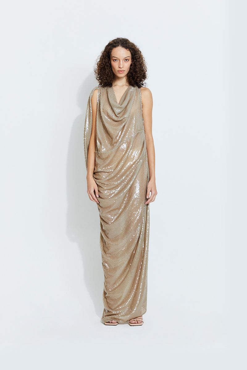 Gwen Sequin Gown in Beige – SIRAPOP